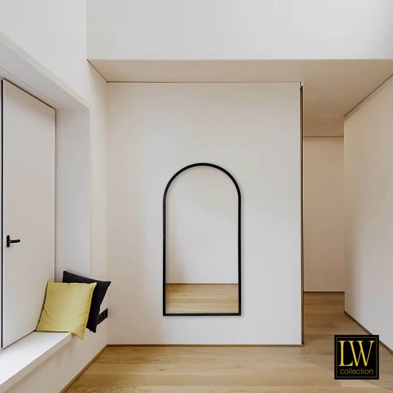 LW Collection wandspiegel zwart halfrond 60x120 cm metaal - grote ...