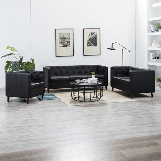 vidaXL Bankstel 3-delig kunstleren bekleding zwart | bol.com