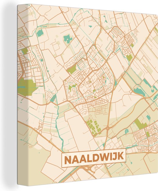 Canvas Schilderij Kaart - Naaldwijk - Stadskaart - Plattegrond - 50x50 ...