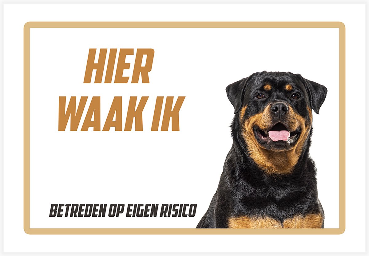 Bord | Waakbord | "Hier waak ik" | 30 x 20 cm | Rottweiler | Waakhond ...
