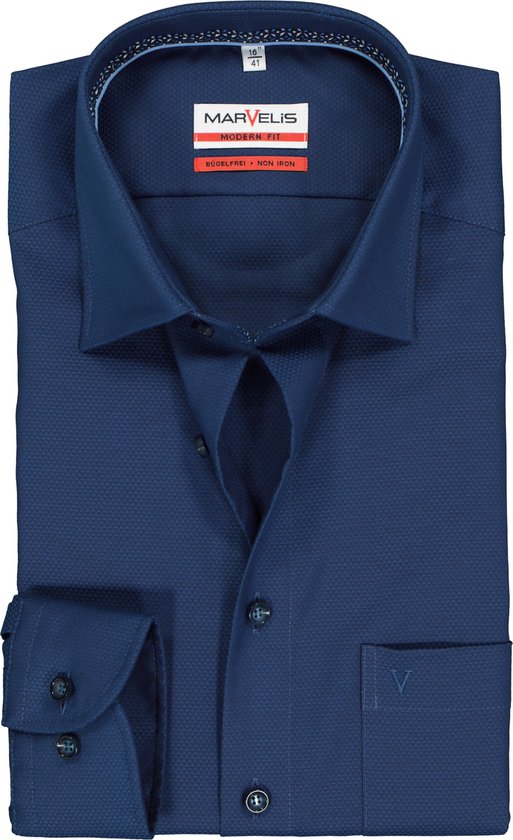MARVELIS modern fit overhemd - mouwlengte 7 - marine blauw structuur ...