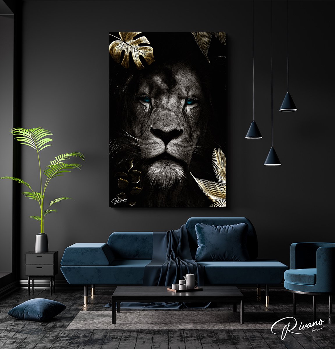 Gold Lion - Luxe Plexiglas Wandschilderij - 60 x 90 cm - Leeuwenhoofd ...