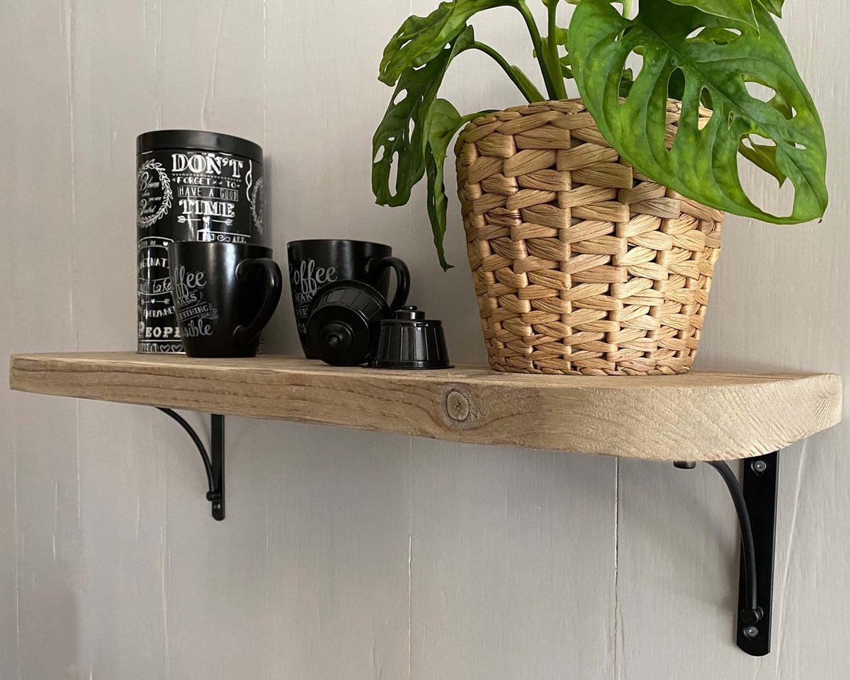 Boekenplank - oud hout - 80 cm - afgerond - met 2 zwarte steunen Arch ...
