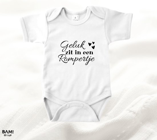 Baby Rompertje met tekst - korte mouw - wit - geluk zit in een ...