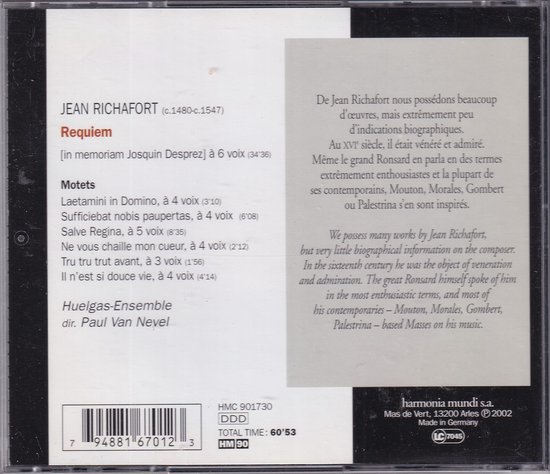 Requiem in memoriam Josquin Desprez - Jean Richafort - Huelgas-ensemble o.l.v. Paul... | bol