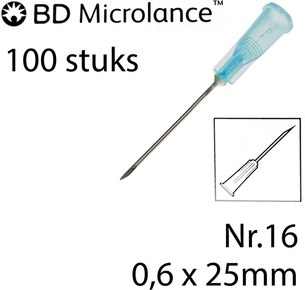 BD Microlance - Injectienaald - 0,6 x 25mm - 100 st. - Blauw - Nr.16 ...