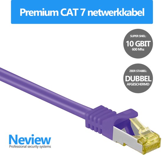 Neview - Cat 7 S/FTP netwerkkabel - 100% koper - 2 meter - Paars - Dubbele afscherming... | bol