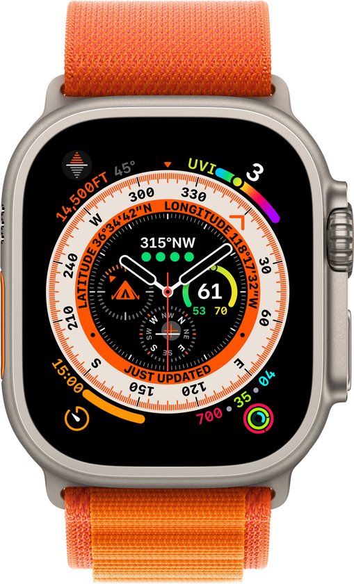 Apple Watch Ultra - 4G/LTE - 49mm - Titanium kast - Oranje Alpine ...