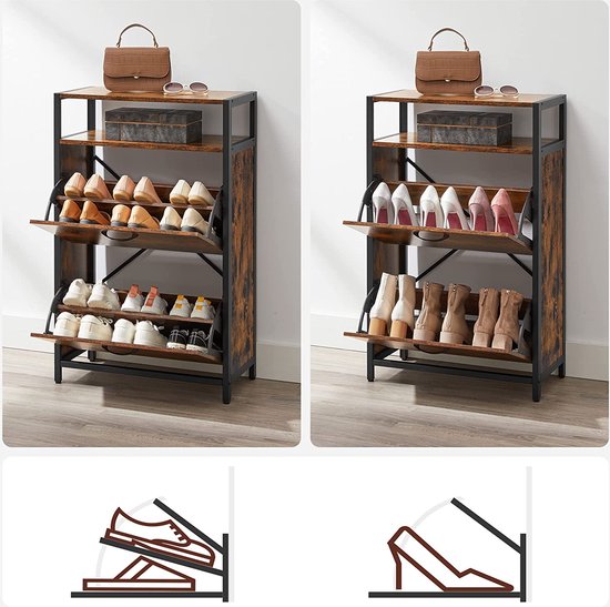 TA Design Schoenenkast met 2 kleppen, schoenenrek, schoenenrek, in de hal, voor 8-12... | bol.com