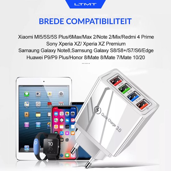 LTMT® - Adapter - Oplader met 4 USB Poorten - Snellader - Fast Charger ...