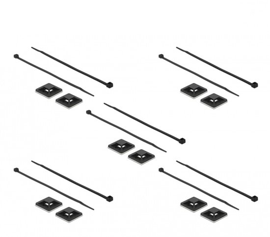 Tie-wraps 200 x 4,8mm (10 stuks) met zelfklevende houders (10 stuks ...