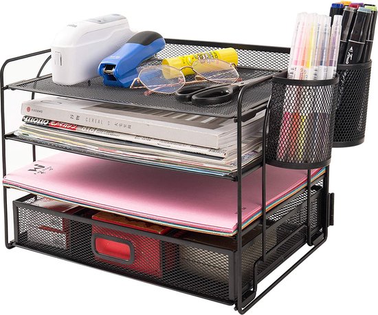 Trays Desktop File Organizer, Mesh Office Desk Supplies Organizer ...