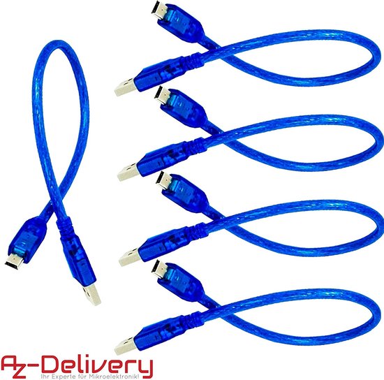 AZDelivery 5 x Blauwe mini USB-kabel compatibel met Arduino Nano V3 ...