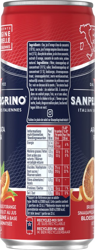 San Pellegrino - Frisdrank blikjes - Aranciata Rossa - met natuurlijke ...