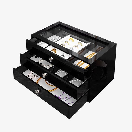 Sieradendoos Bella | Zwart | Acryl | Sieraden organizer | Jewellery ...