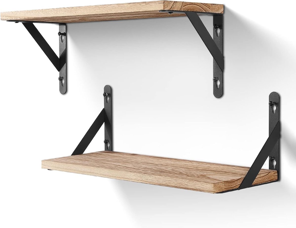 Houten wandplank, set van 2, decoratieve planken voor muren, diepte 15 ...