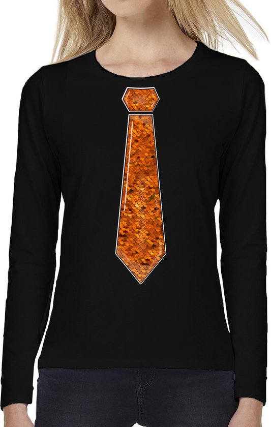 Bellatio Decorations Verkleed shirt dames - stropdas paillet oranje ...