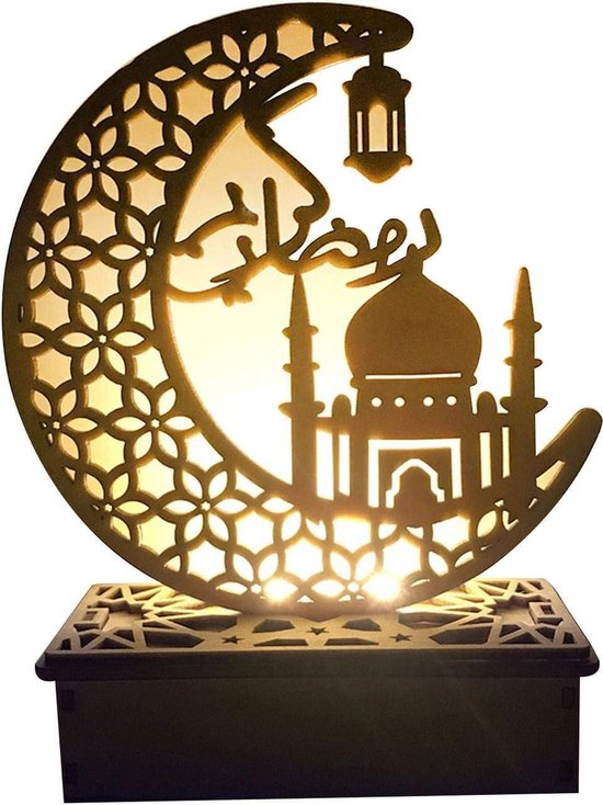 Ramadan Eid LED Nachtlampje - DIY Houten Maan en Sterren Ornamenten - Eid Mubarak... | bol