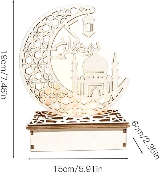 Ramadan Eid LED Nachtlampje - DIY Houten Maan en Sterren Ornamenten - Eid Mubarak... | bol
