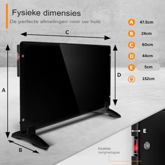 Elektrische kachel infrarood - 24D x 60B x 44H cm - 600W/Zwart‎ | bol