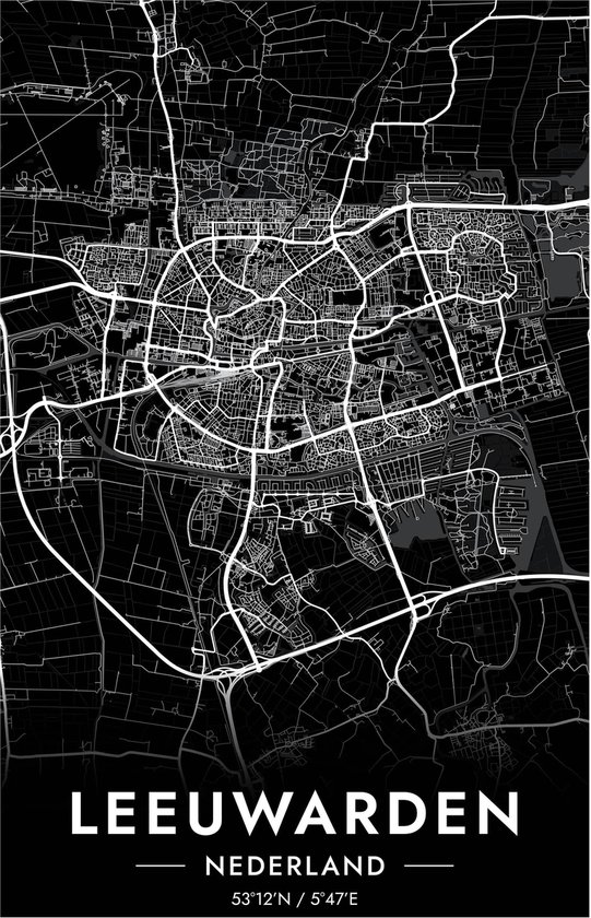Leeuwarden Poster Zwart | Leeuwarden Map | Kaart van Leeuwarden | Stadposter | 51x71cm... | bol