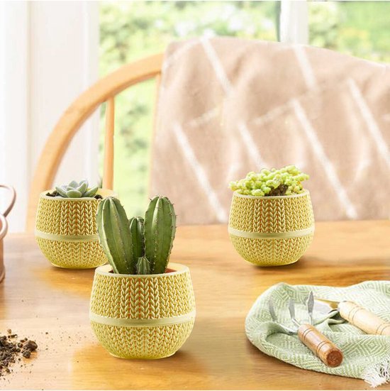 6st Bloempotjes cactuspotjes 6,5cm met drainage en gehaakt motief | bol