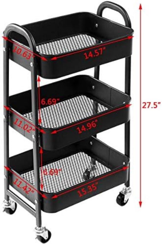 Keukentrolley Op Wieltjes - Keukentrolley Met Manden - 3 Tier | bol