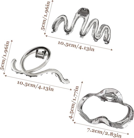 Grote haarspelden voor dames, 3 stuks, zilver, haarspelden, metalen ...