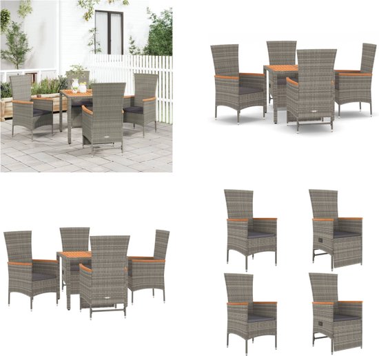 vidaXL 5-delige Tuinset met kussens poly rattan grijs - Tuinset ...