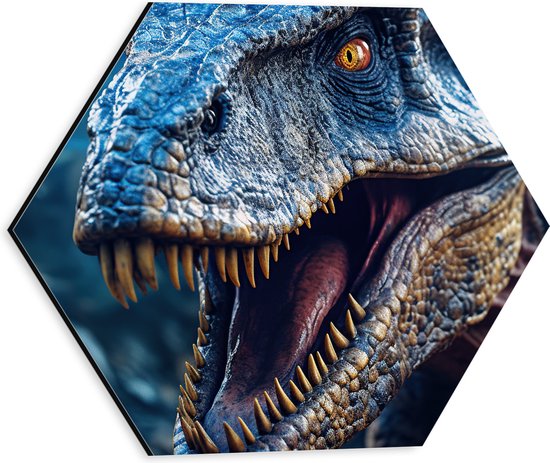 Dibond Hexagon - Dinosaurus - Dier - Tanden - Kleuren - 30x26.1 cm Foto ...