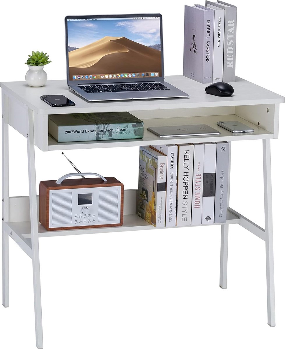 Computerbureau klein bureau met opbergruimte houten bureau met metalen frame B80x D48... | bol