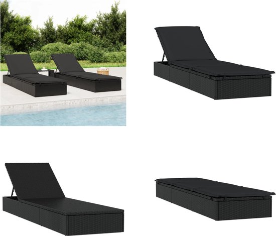 vidaXL Ligbed met kussen 201x55x62 cm poly rattan zwart Ligbed - Lounge ...