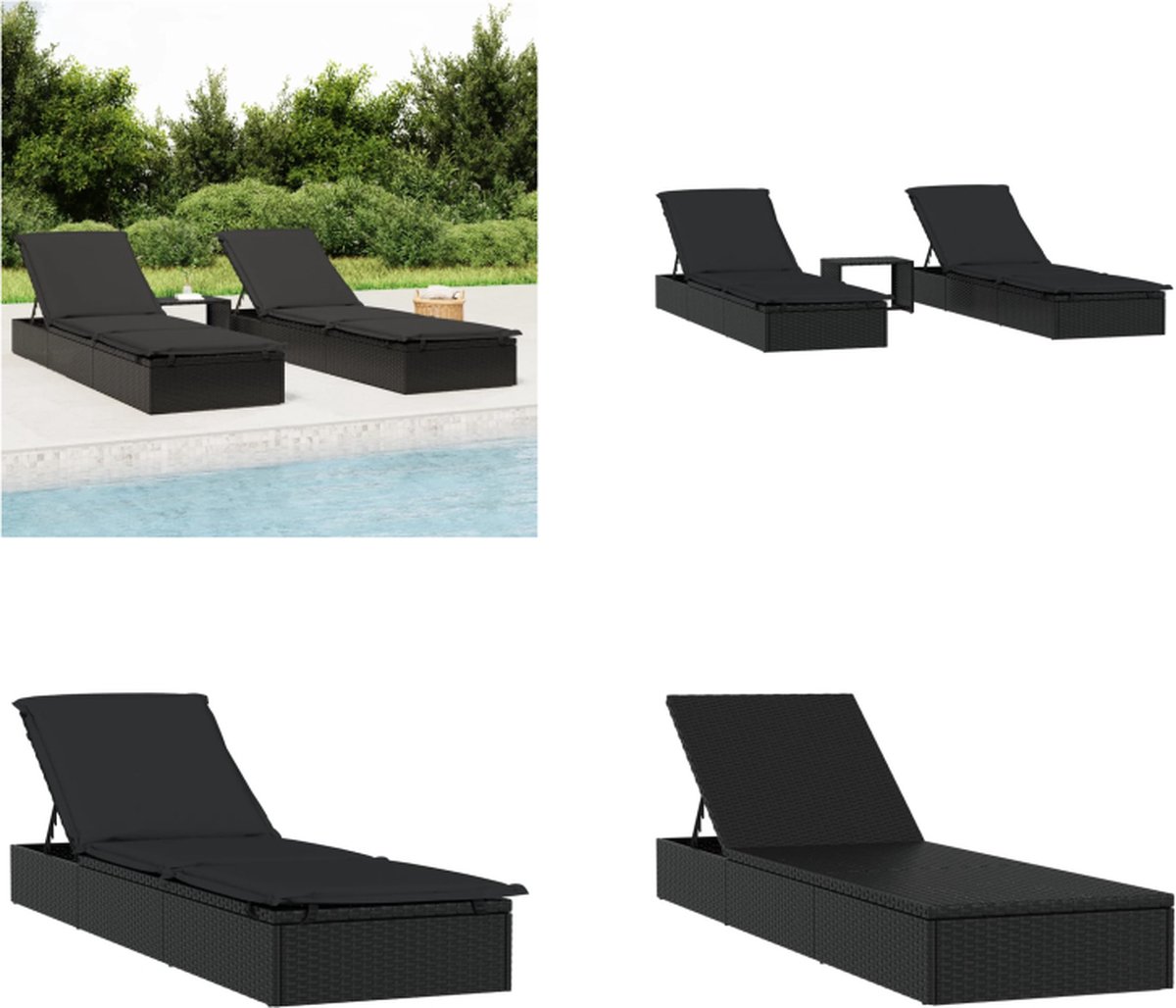 vidaXL Ligbedden 2 st met tafel poly rattan zwart - Ligbed - Ligbedden ...
