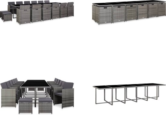 vidaXL 17-delige Tuinset met kussens poly rattan grijs - Tuintafel En ...