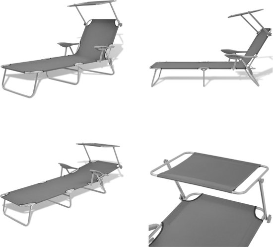 vidaXL Ligbed met luifel staal grijs - Buiten Ligbed - Buiten Ligbedden ...
