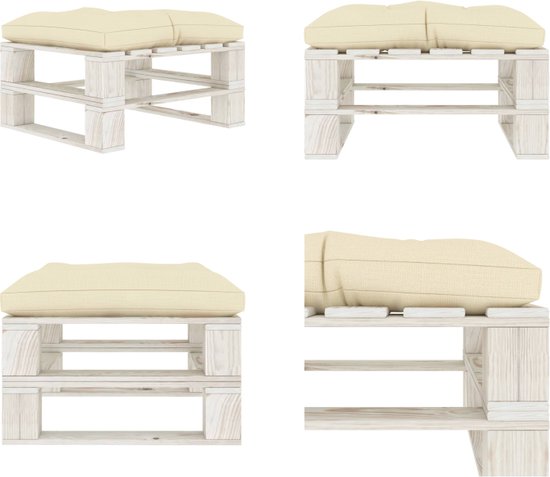 vidaXL Tuinpoef met crèmekleurig kussen pallet hout - Poef - Poefs ...