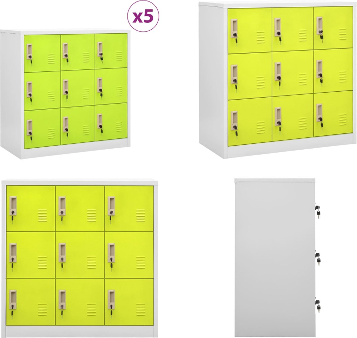 vidaXL Lockerkasten 5 st 90x45x92-5 cm staal lichtgrijs en groen ...