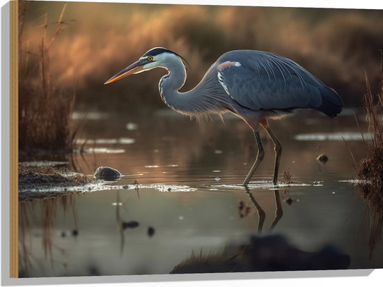 Hout - Dier - Reiger - Water - 80x60 cm - 9 mm dik - Foto op Hout (Met ...