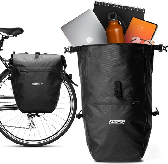 Fietstas voor bagagedrager 25,4 l, 100% waterdicht, met draaggreep en ...