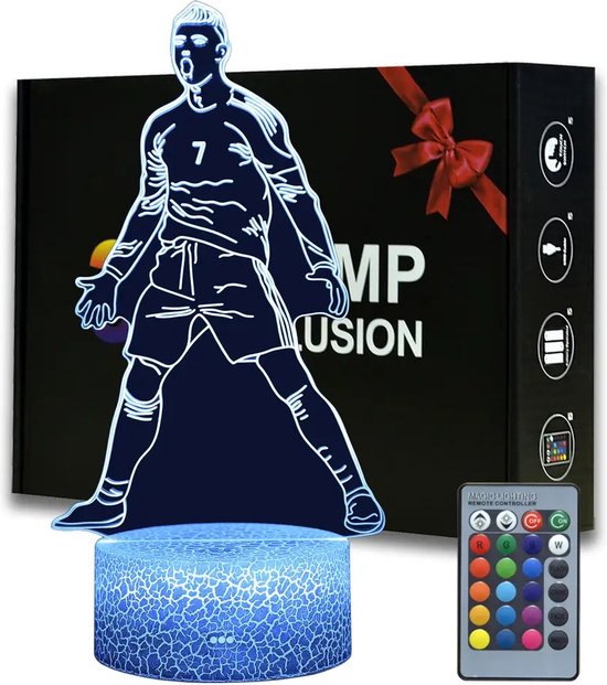 3D Nachtlamp - 16 kleuren - Cristiano Ronaldo - CR7 - Voetbal - LED ...