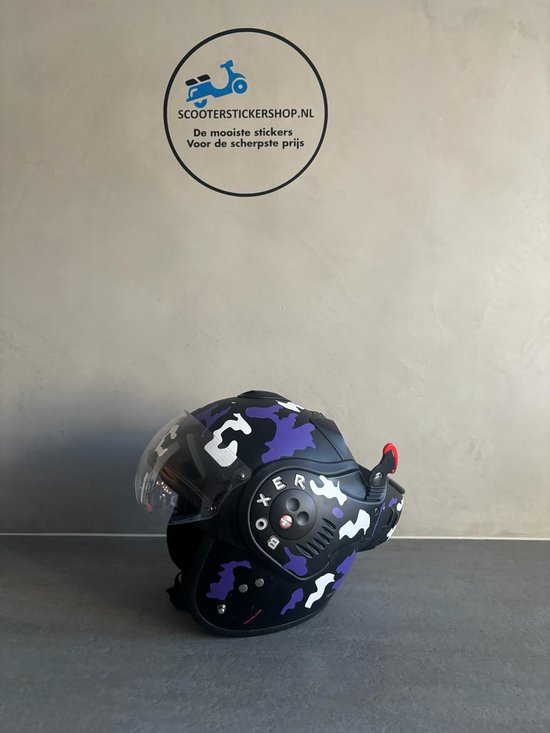 Helmstickers - Shark helm - Boxer helm - Camo - Paars & Wit - Piaggio ...