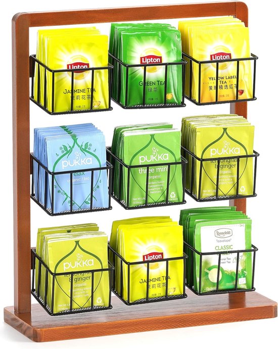 Theedoos, theezak-organizer, verticale en wandmontage, theekist met 9 ...