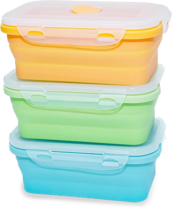 Siliconen opvouwbare containers, verpakking van 3 lunchtrommel ...