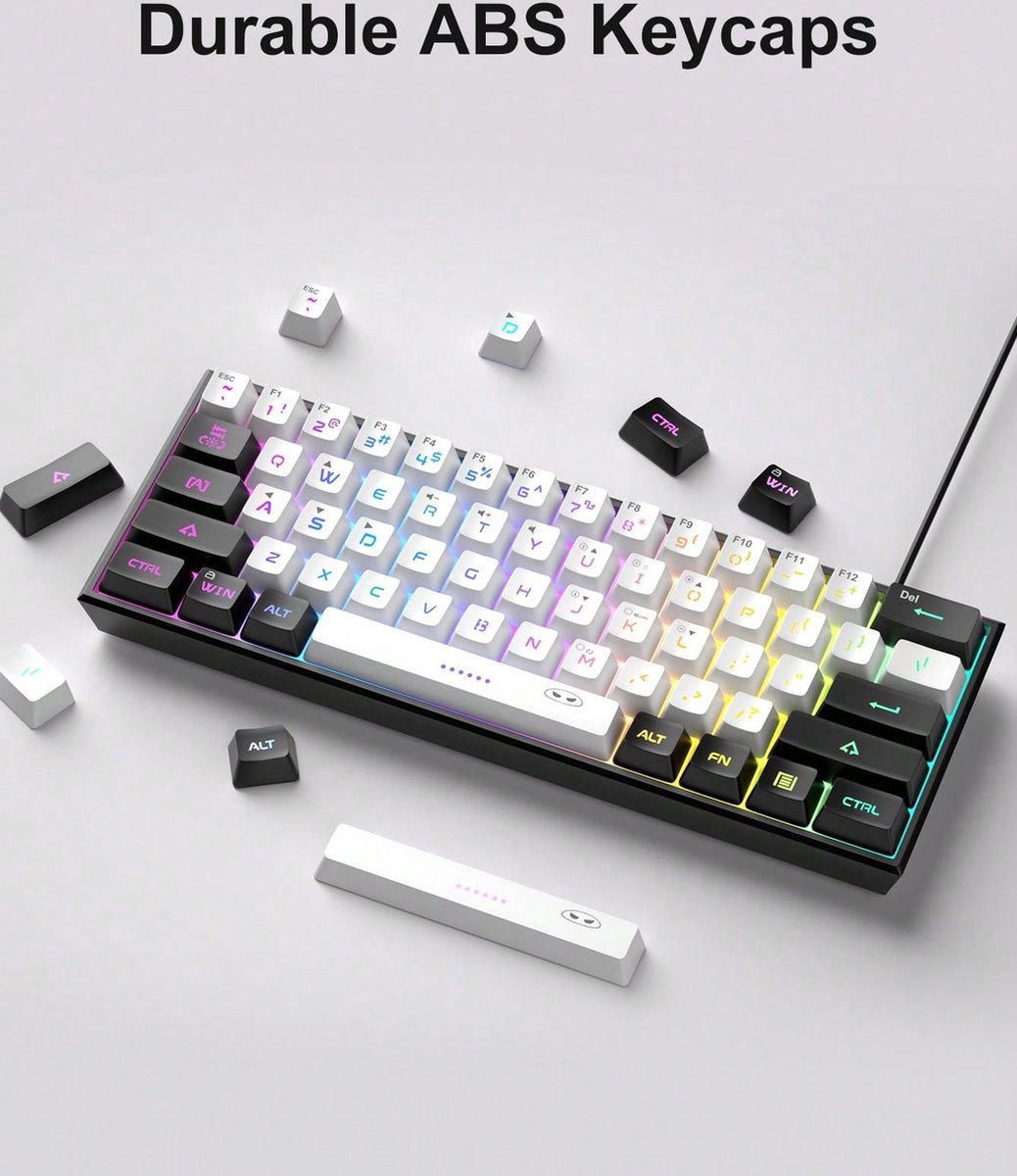 MageGee TS91 Wit/Zwart - Gaming Toetsenbord - 60% Keyboard ...