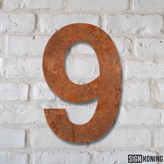 Kirinify – Cortenstaal huisnummer 30 cm hoog – Nummer 9 – Standaard ...