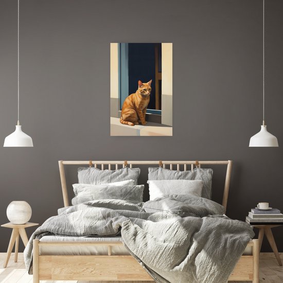 Kat Edward Hopper stijl poster - Kat wanddecoratie - Muurdecoratie ...