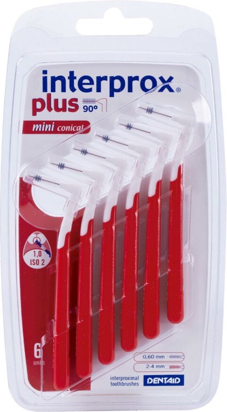 2x Interprox Plus Mini Conical 2-4 mm Rood blister à 6 ragers | bol