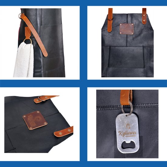 Leren Schort Zwart 81 x 56 cm - Barbecue Schort Man BBQ Schort Lederen ...