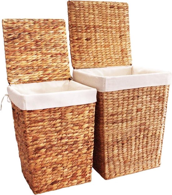 Set van 2 wasmanden gemaakt van gevlochten waterhyacint - kleur: natuur ...