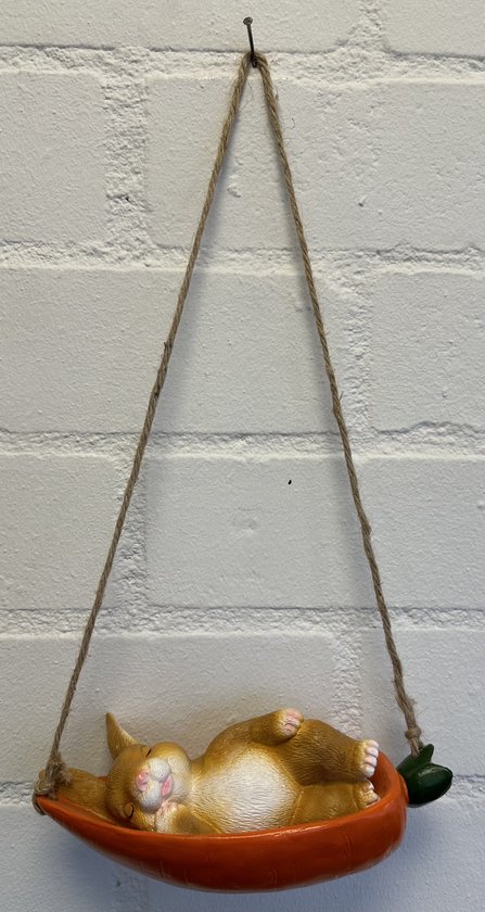 Polyresin hangend slapend dier "konijn" - bruin + oranje - hoogte ...